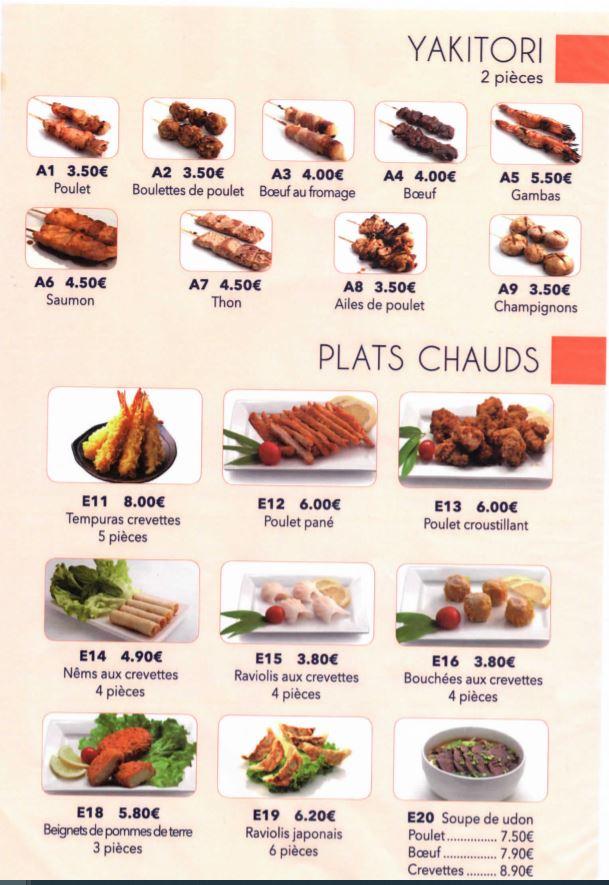 Menu at BO SUSHI restaurant, Romainville
