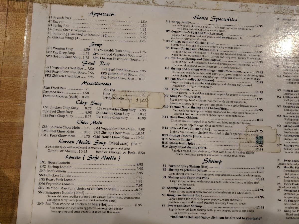 Menu at Fortune Express restaurant, Cincinnati