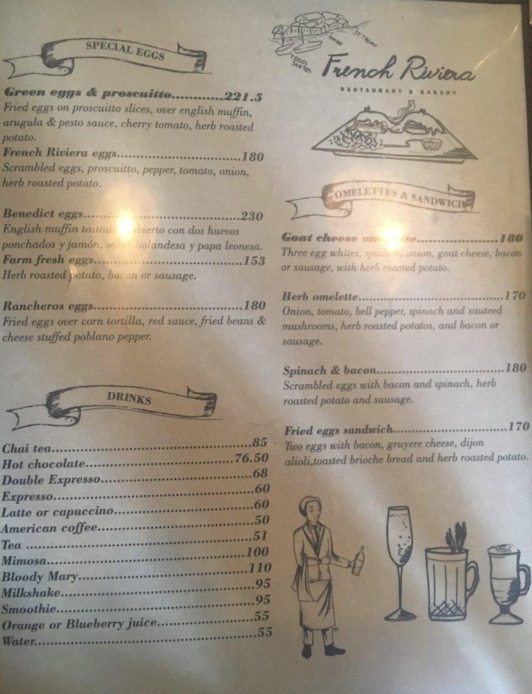 Menu at French Riviera bakery, San José del Cabo