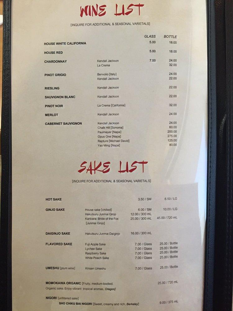 Menu at Oba Japanese Kitchen restaurant, Sacramento