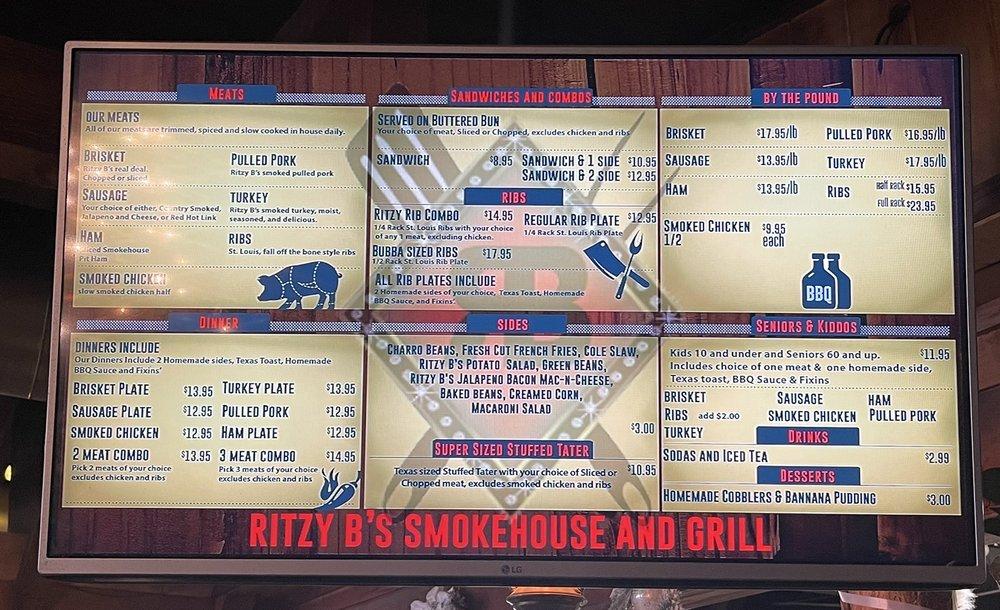 Menu at Ritzy B's Smokehouse & Grill BBQ, Decatur