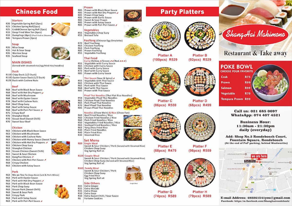 Menu at Niu Niu Chinese Restaurant & sushi bar, Cape Town
