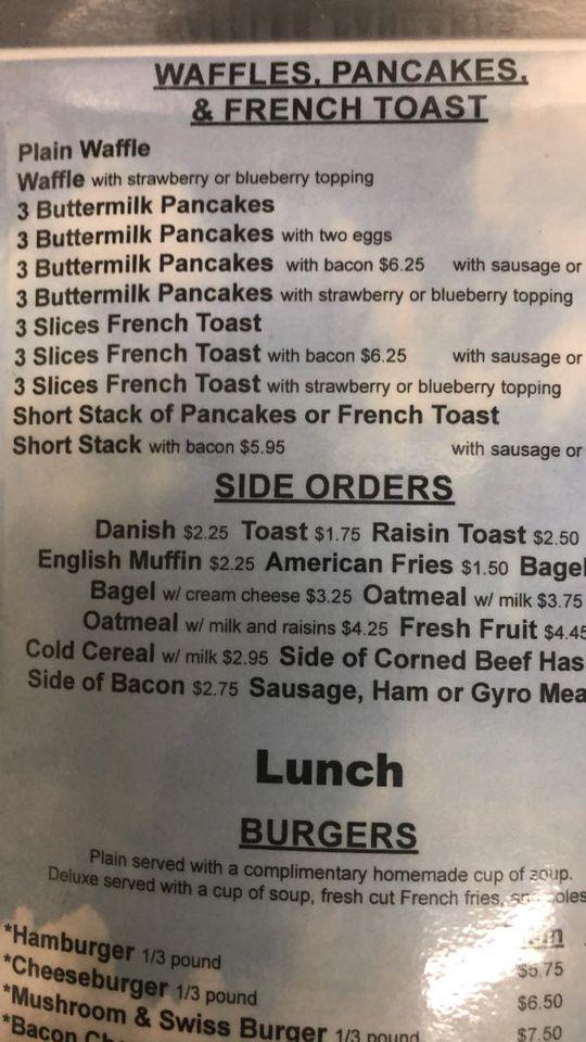 Menu at Vasili's Corner Cafe, Elkhorn