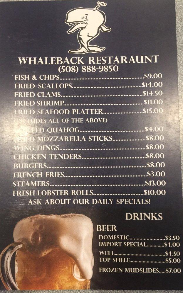 Menu at Whaleback Restaurant, Bourne