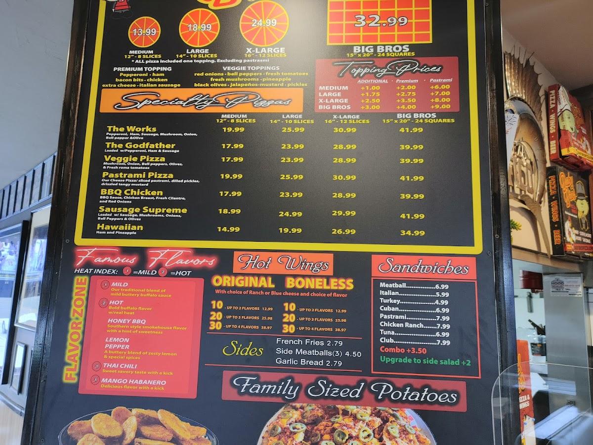 Carta del pub y bar Baby Bros Pizza & Wings, South El Monte