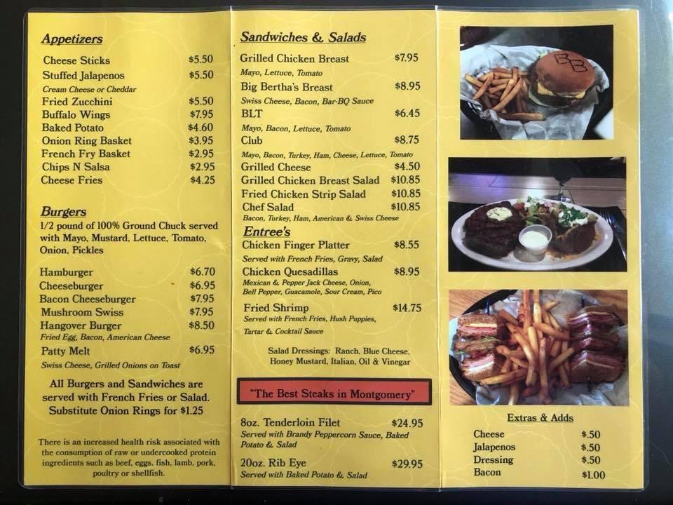 Menu at Big Bertha's pub & bar, Conroe