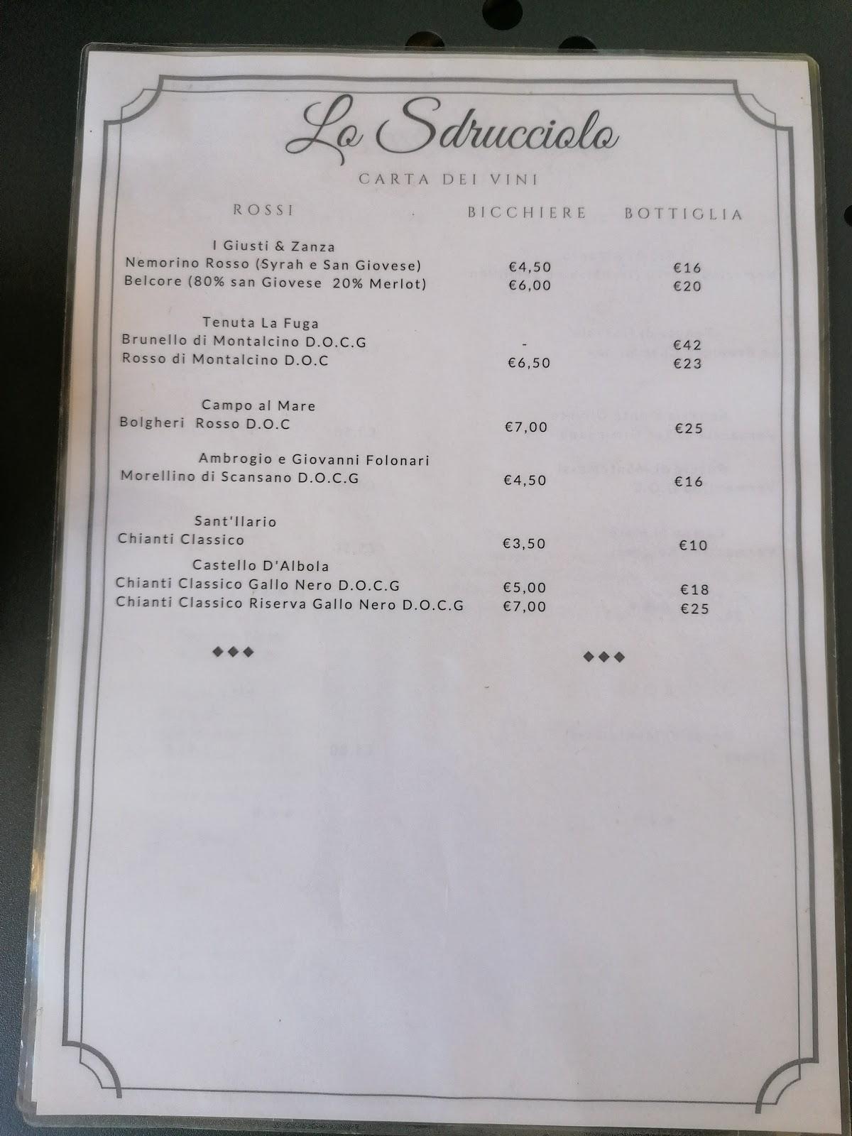 Menu au Bistrot Lo Sdrucciolo pub et bar, Volterra
