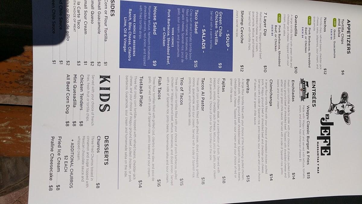 Menu at El Jefe restaurant, Angel Fire