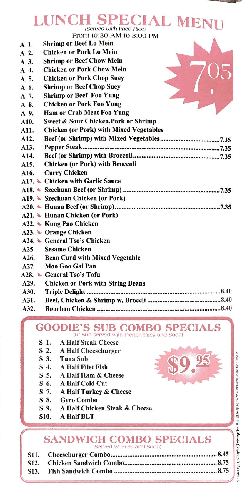 Menu at Goodies Restaurant & Carryout, Indian Head