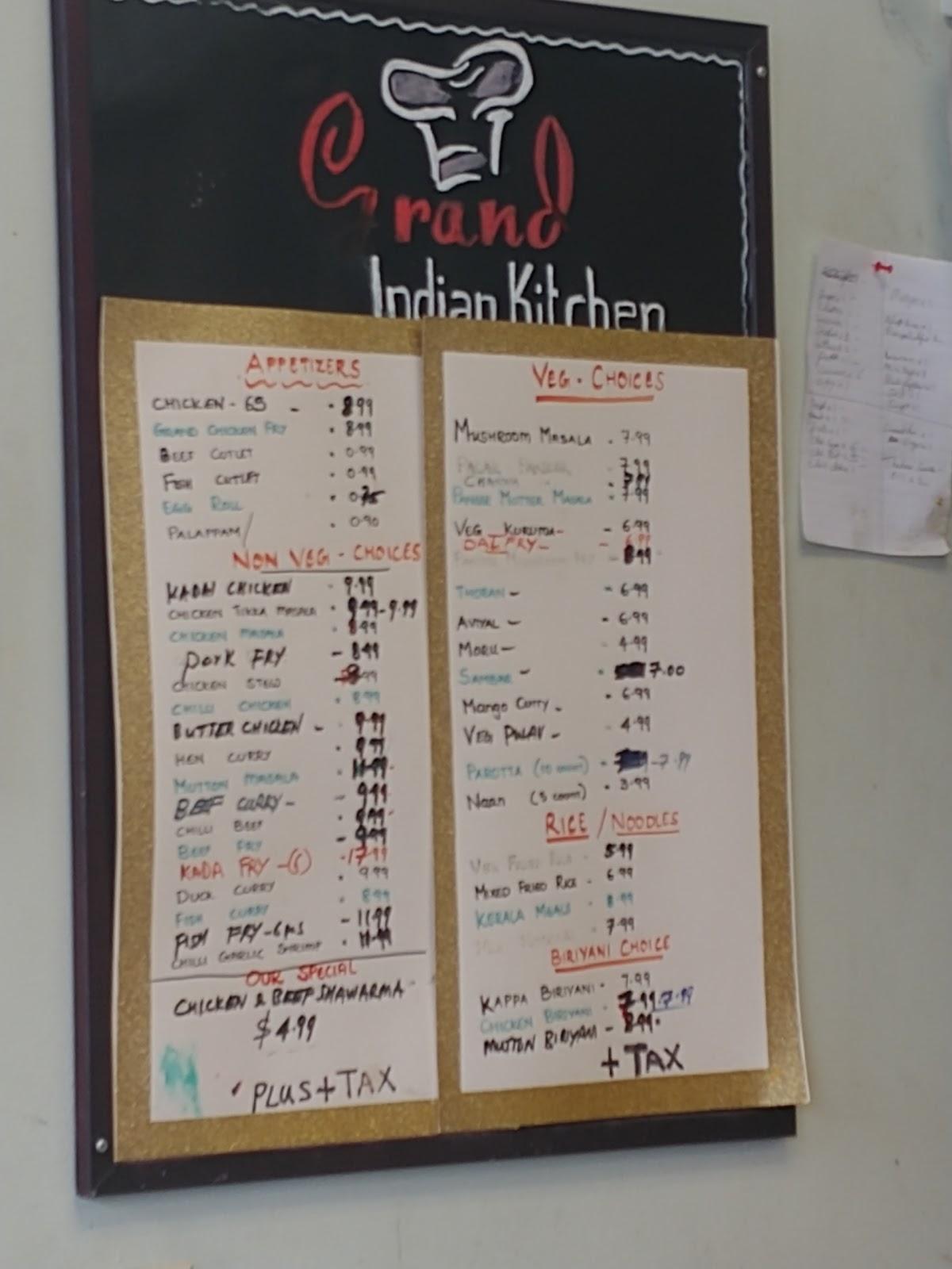 Menu at Grand Indian Kitchen restaurant, Missouri City, Hwy 6