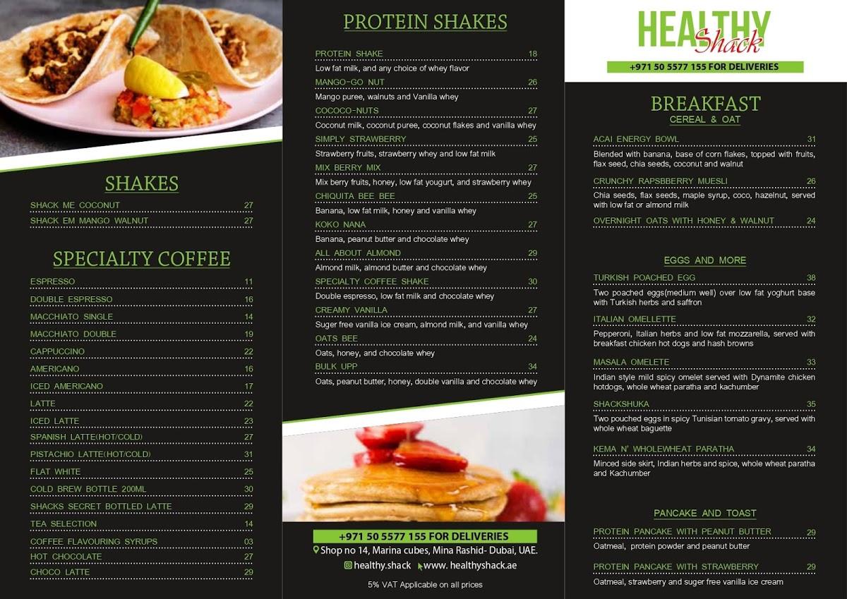 Menu at Healthy Shack restaurant, Dubai