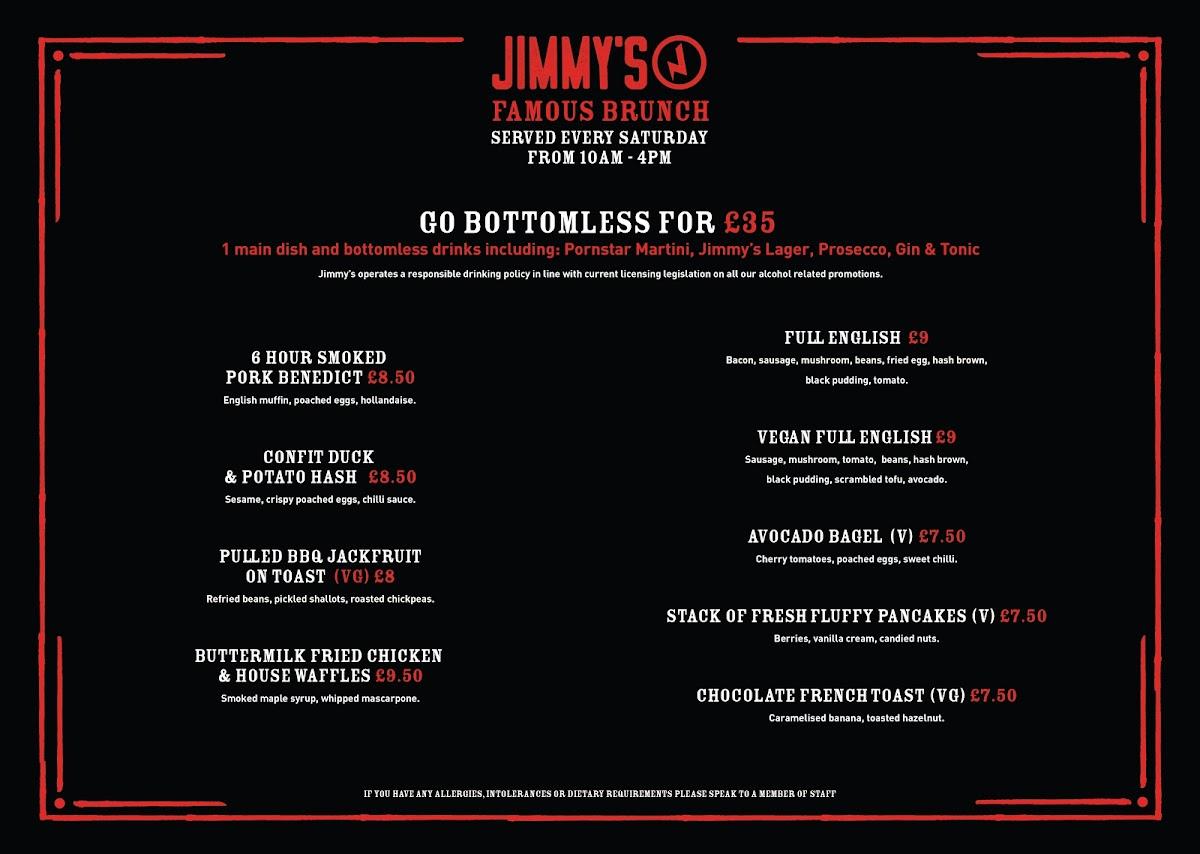 Menu at Jimmy's Liverpool pub & bar, Liverpool