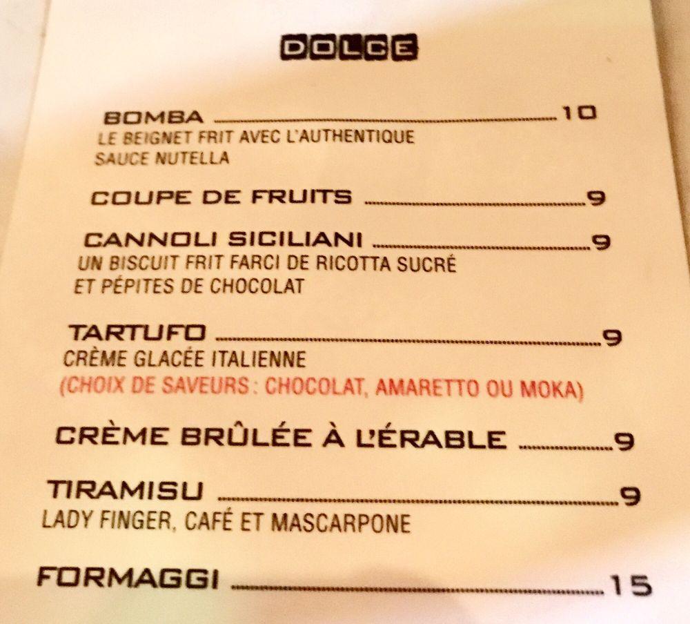 Carta del restaurante Matto, Quebec, 71 Rue Saint-Pierre