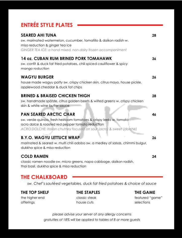 Menu at Stake Restaurant, Yellowknife