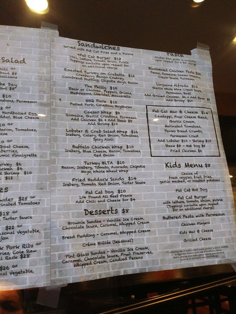 Menu at The Fat Cat restaurant, Quincy, Hancock St