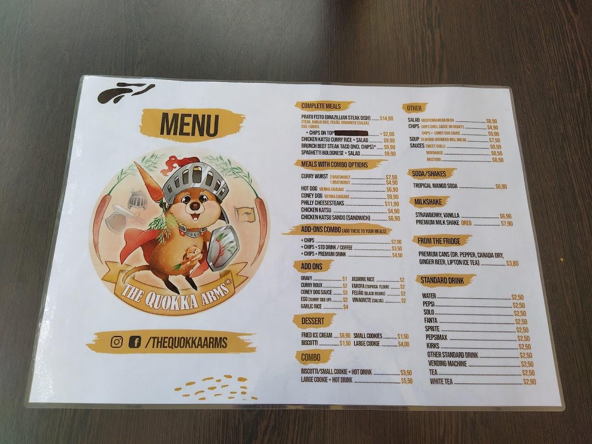Carta del café The Quokka Arms, Perth