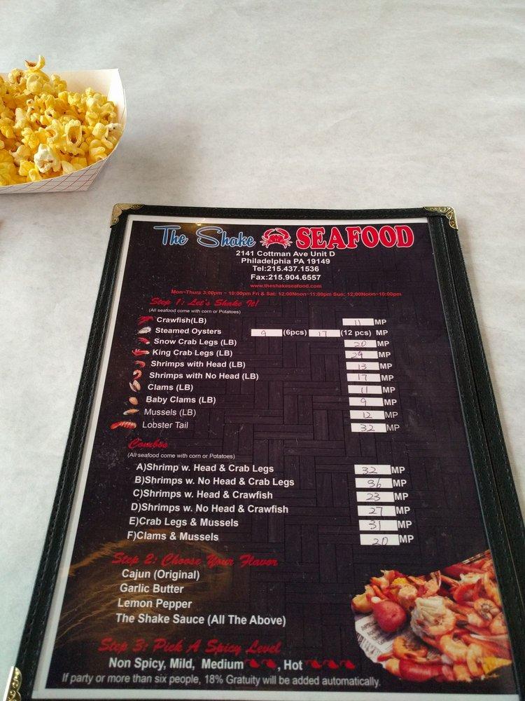 Carta del restaurante The Shake Seafood, Filadelfia, Cottman Ave Unit D