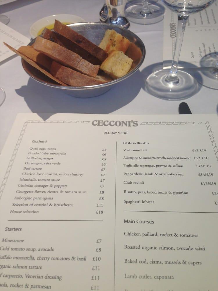 Menu at Cecconi's Mayfair restaurant, London, 5A Burlington Gardens