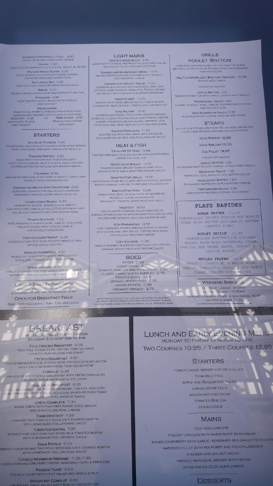 Menu at Côte Chester pub & bar, Chester