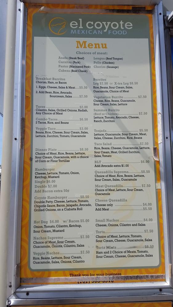 Menu at El Coyote restaurant, Sonoma