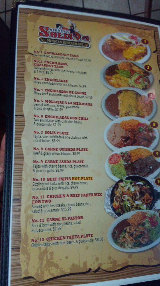 Menu at Hermanos Solis restaurant, Corpus Christi, 5409 Leopard St
