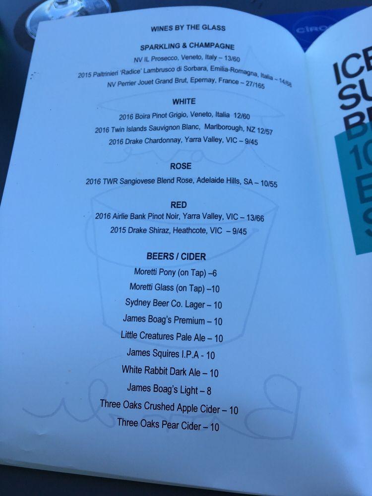 Menu at Icebergs Dining Room and Bar, Bondi Beach