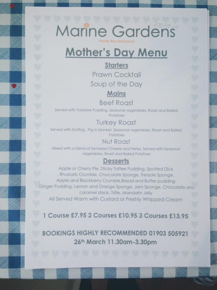 Menu at Marine Gardens Restaurant, Worthing