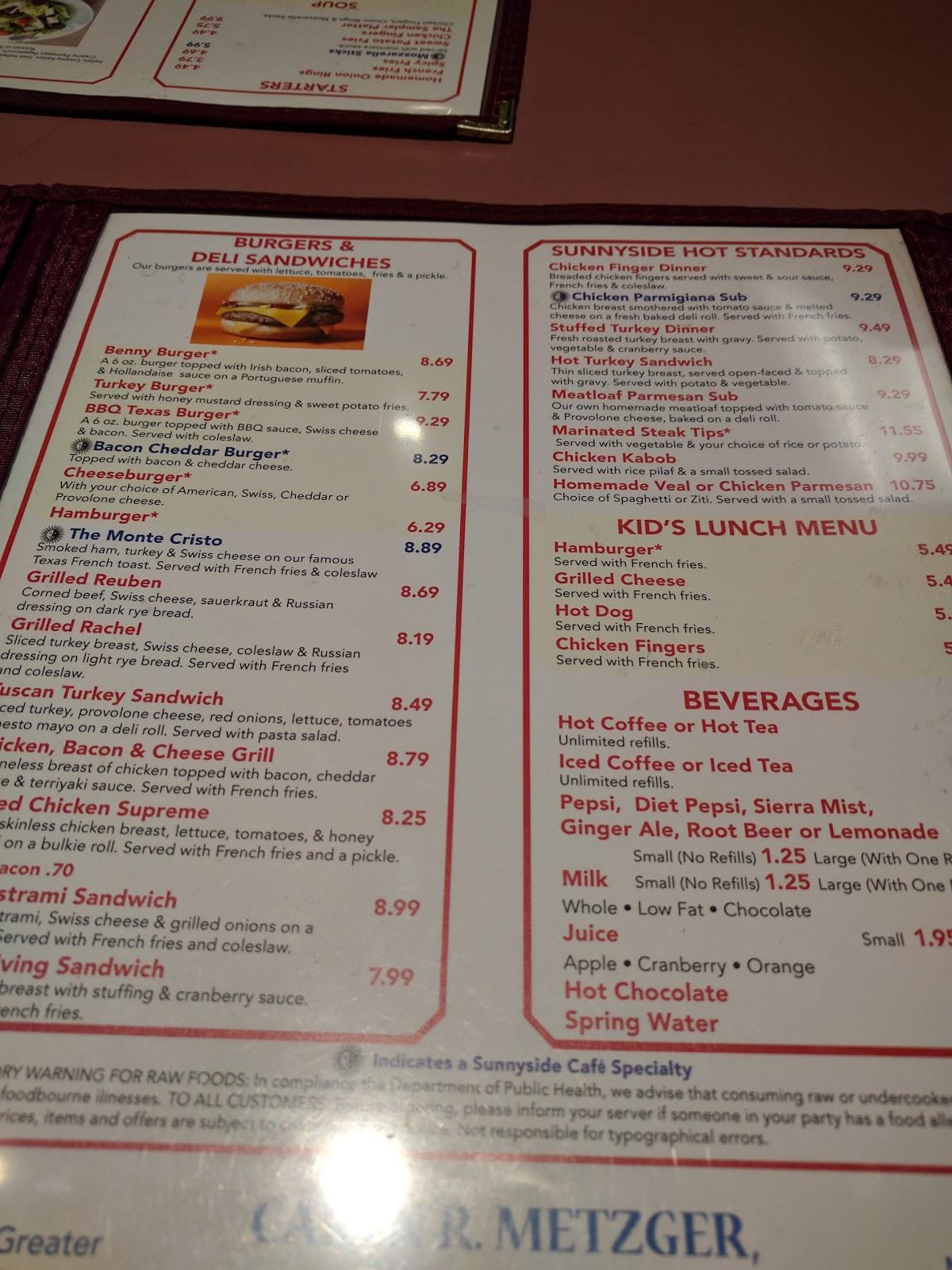 Menu at Sunnyside Cafe & Catering Co, Ashland
