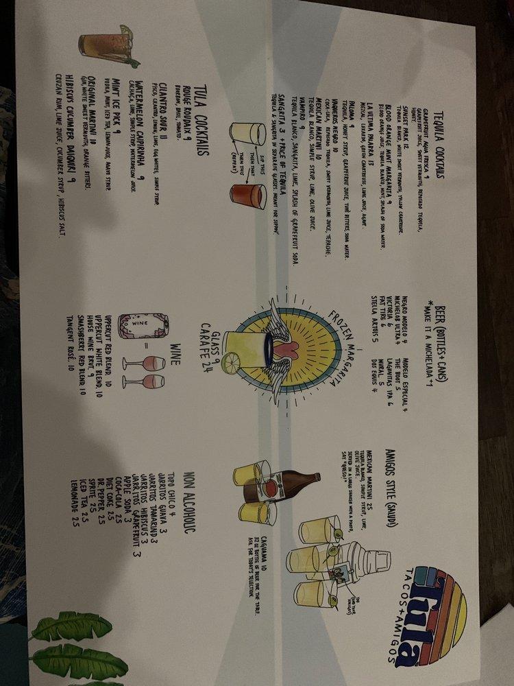 Menu at TULA Tacos + Amigos pub & bar, Lafayette