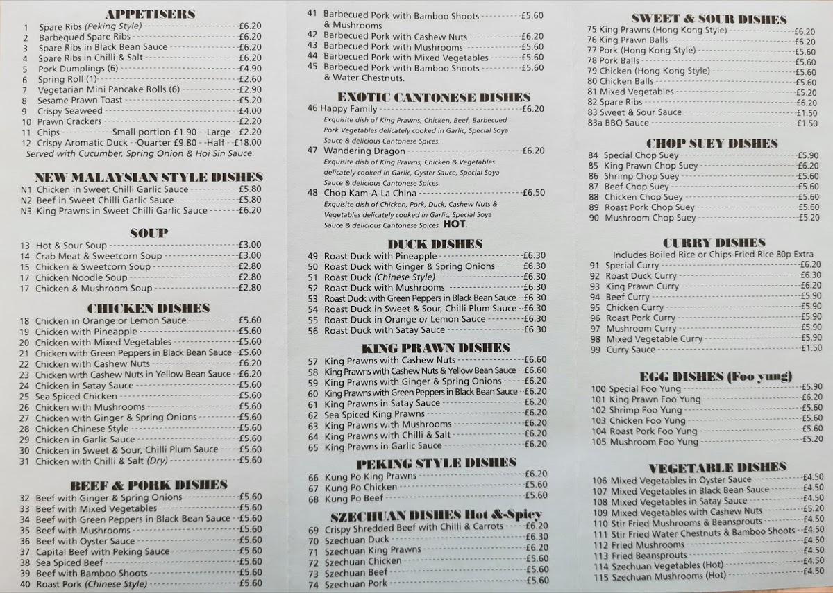 Menu at Testwood Chef restaurant, Southampton