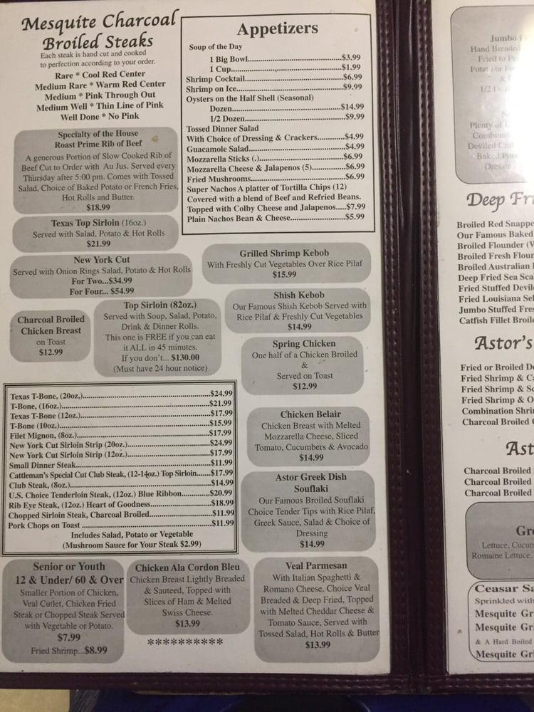 Menu at Astor Restaurant, Corpus Christi