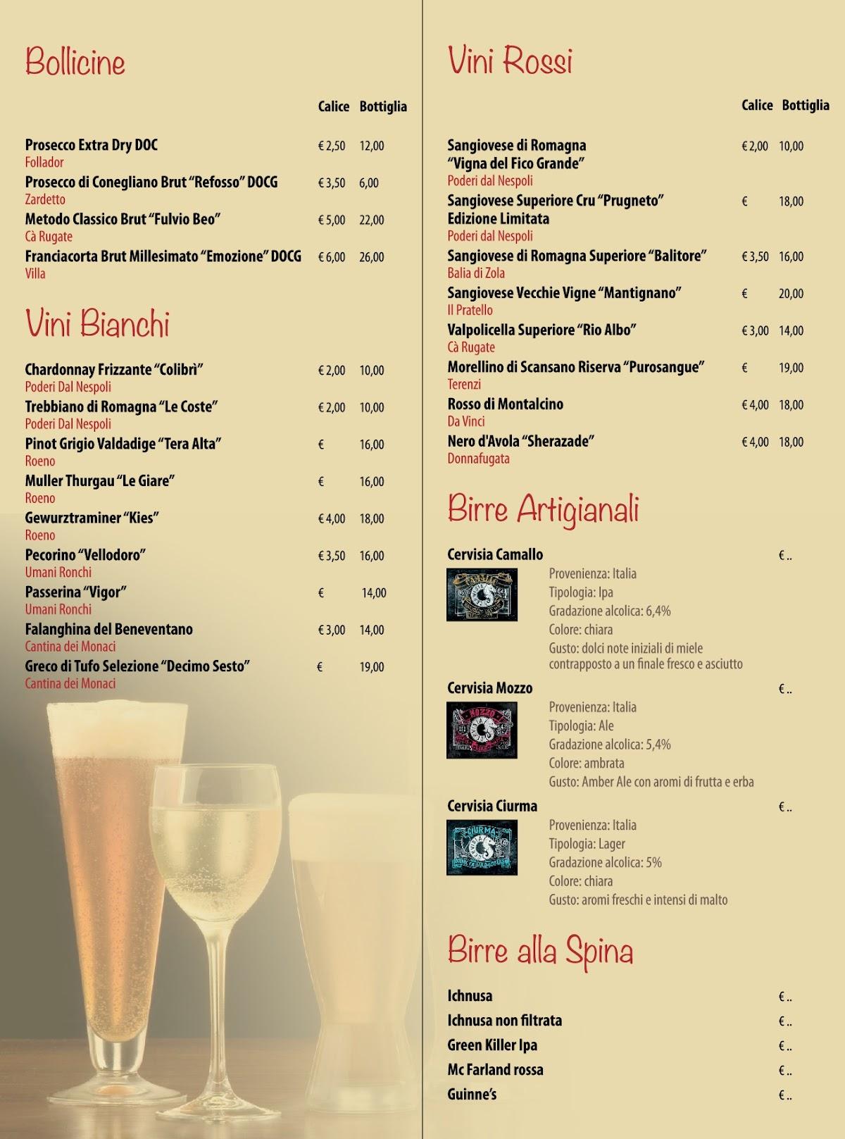 Menu da Bar Gallini, Bagno di Romagna