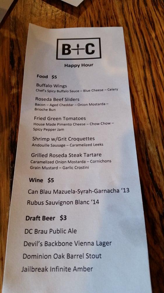Menu at Barrel & Crow, Bethesda