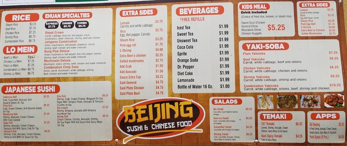 Menu at Beijing Express restaurant, Elsa