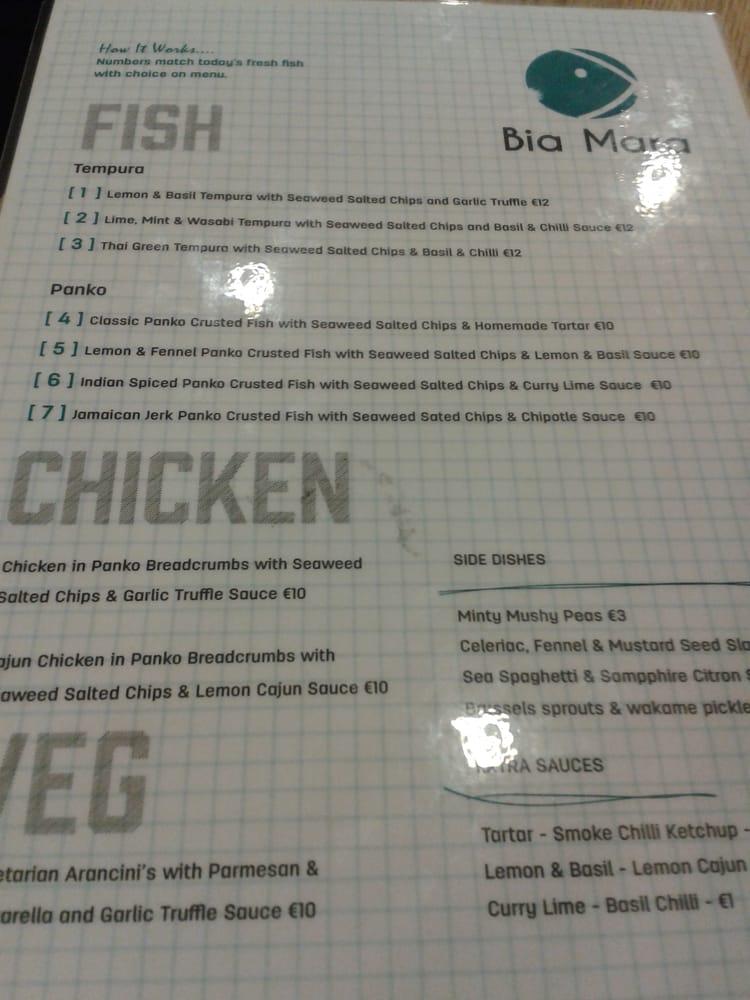 Menu at Bia Mara, Brussels, Rue du Marché aux Poulets 41