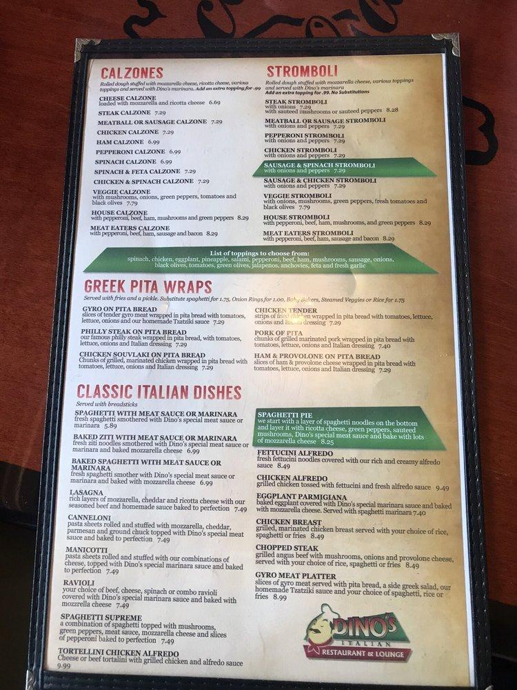 Menu at Dino's Italian Restaurant & Lounge, London