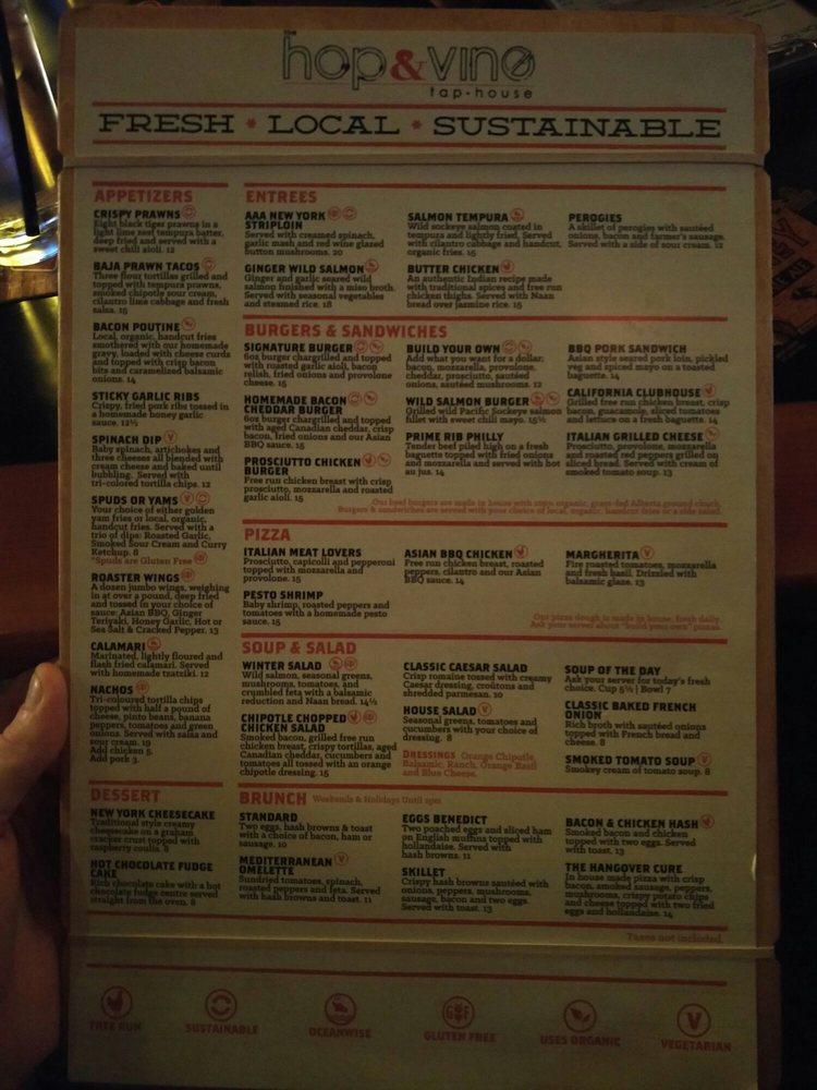Menu at Hop & Vine Taphouse pub & bar, Burnaby