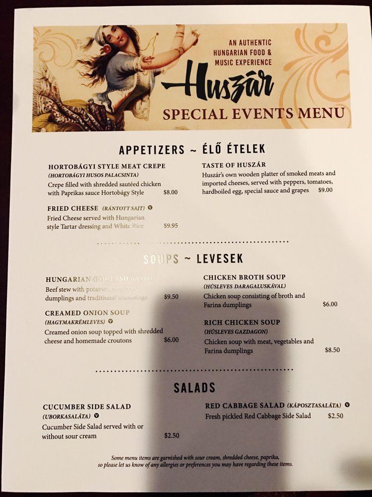 Menu at Huszar pub & bar, Pittsburgh