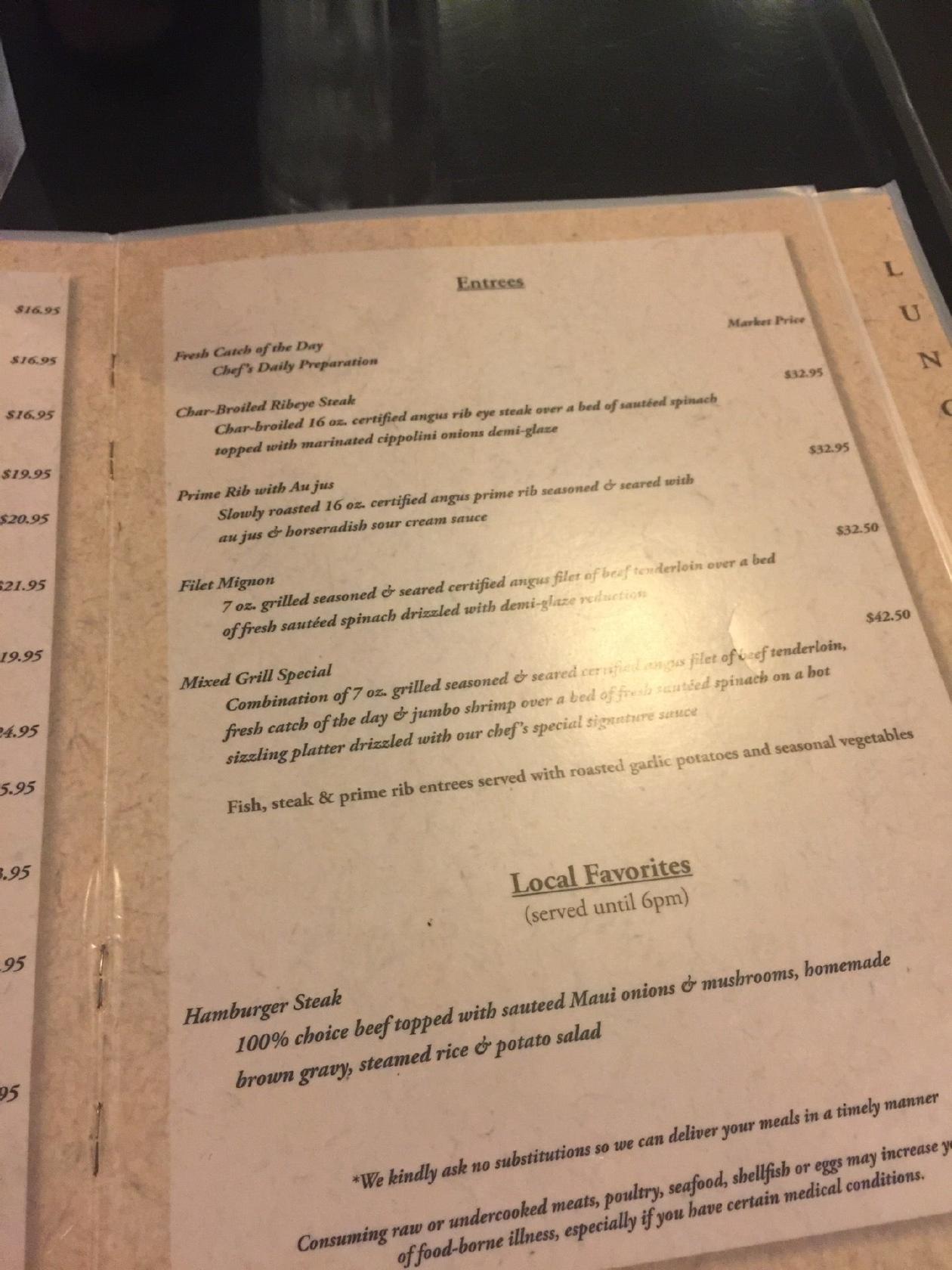 Menu at Kula Bistro restaurant, Kula