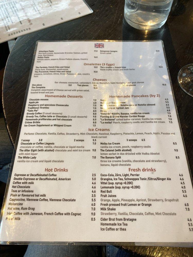 Carta del pub y bar La Rotonde, Paris, 2 Pl. d'Estienne d'Orves
