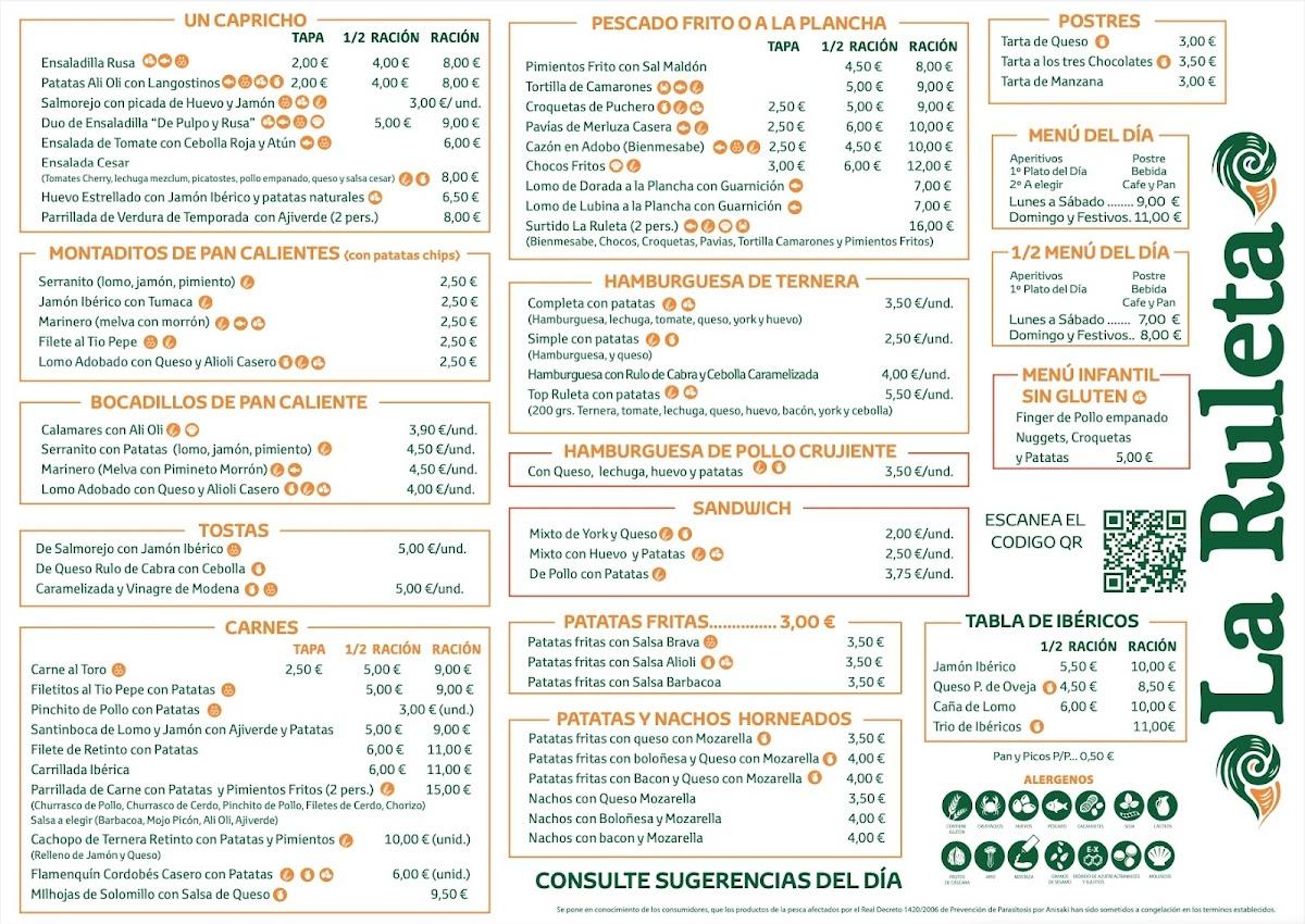 Carta de Restaurante café Bar La Ruleta, San Fernando