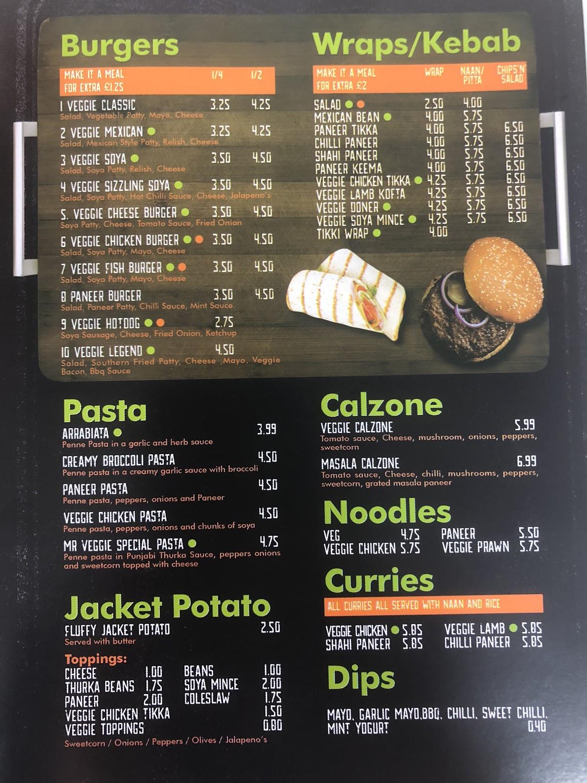 Menu at Mr Veggie restaurant, Leicester