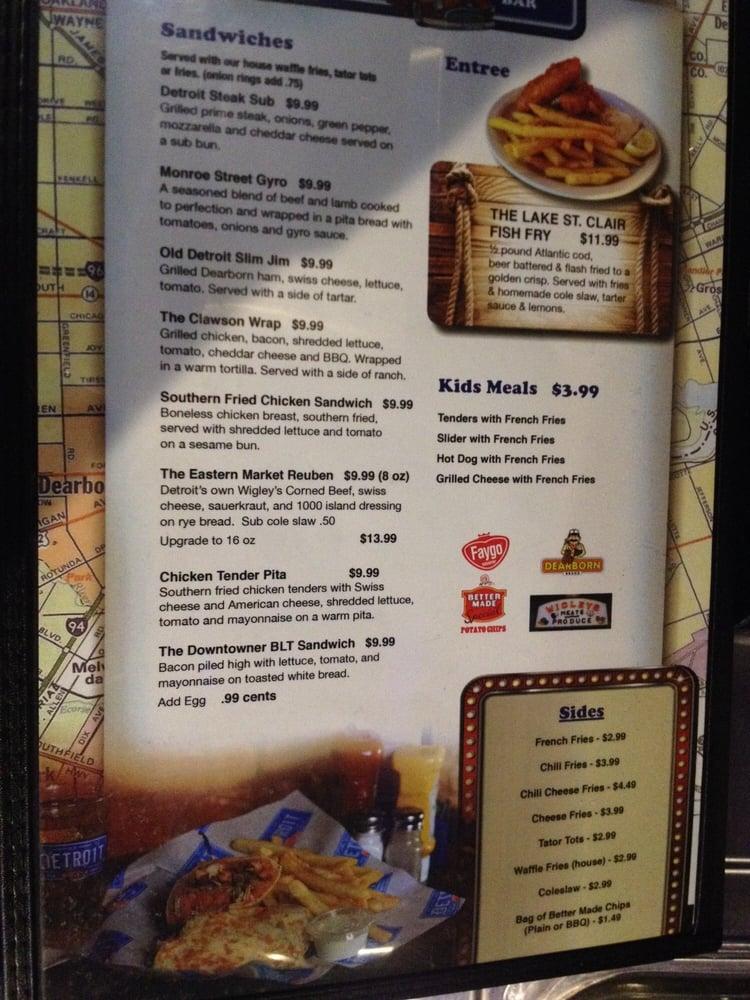 Menu at Old Detroit Burger Bar, Clawson