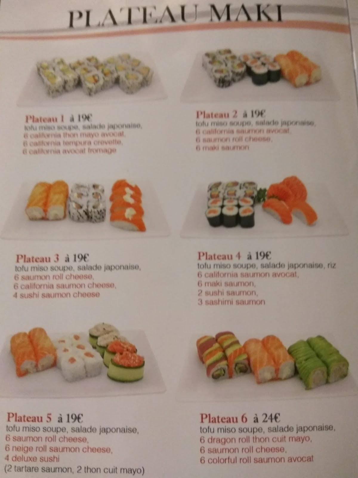 Menu at Osaka restaurant, Orsay