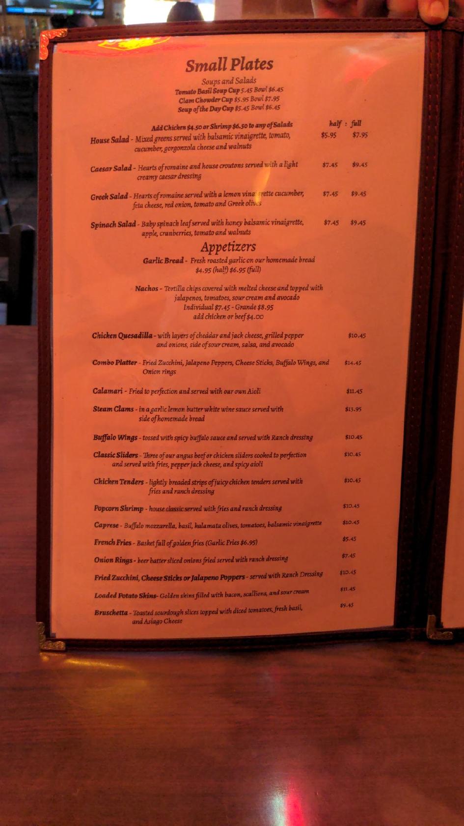 Menu at Pavilion Bar & Grill, Clayton