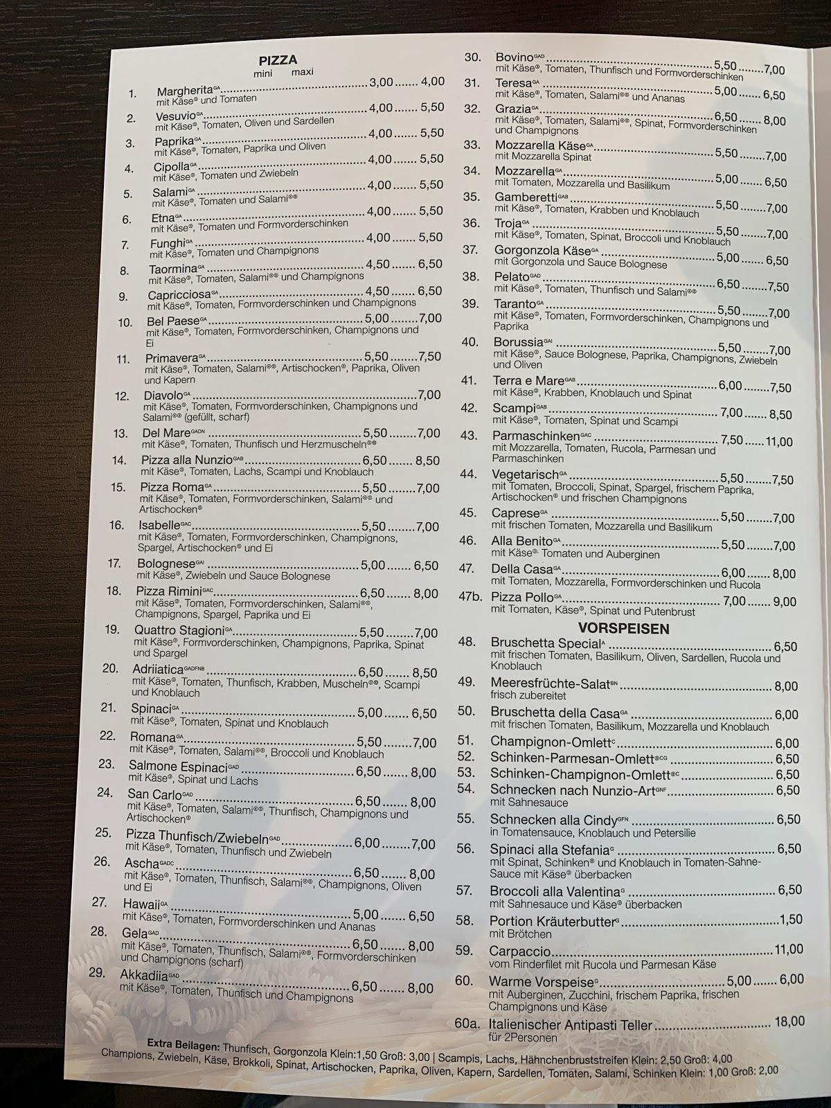 Speisekarte von Pizzeria da Nunzio, Dortmund
