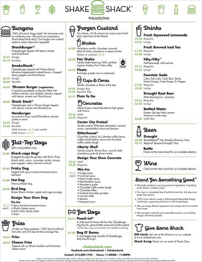 Menu at Shake Shack Encore Boston Harbor restaurant, Everett