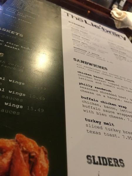 Menu at The Lie'brary pub & bar, Sioux Falls