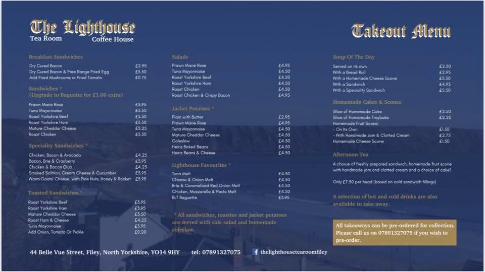 Menu at The Lighthouse cafe, Filey