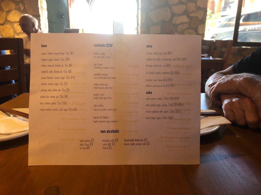 Menu at Chubby Noodle Cabo restaurant, Cabo San Lucas